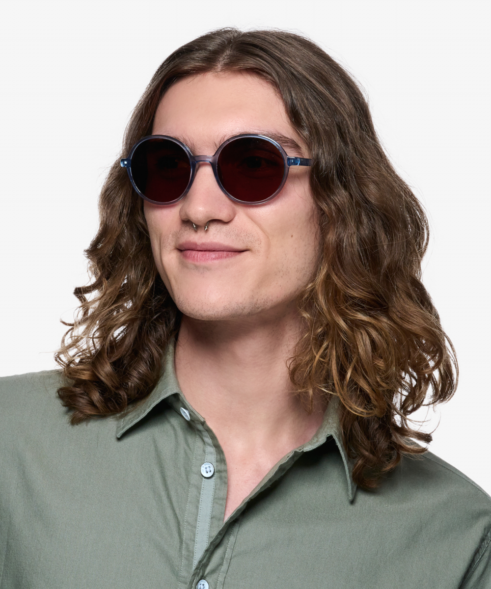 Dayglow - Round Clear Blue Frame Prescription Sunglasses | Eyebuydirect