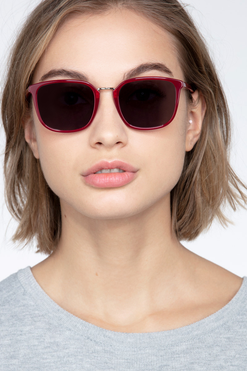 Yuma - Square Red Frame Sunglasses For Women | Eyebuydirect