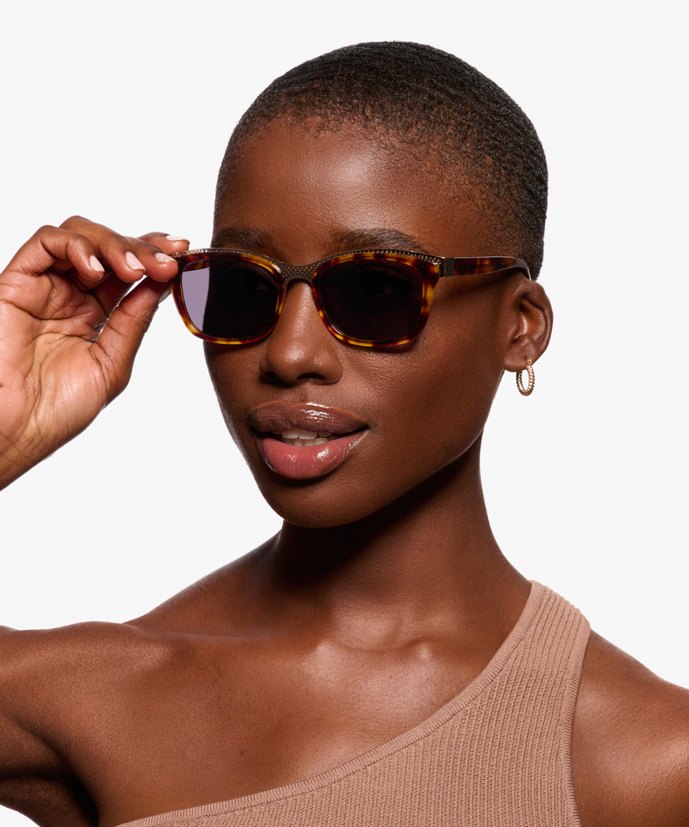 Solis - Rectangle Tortoise Gold Frame Sunglasses For Women ...