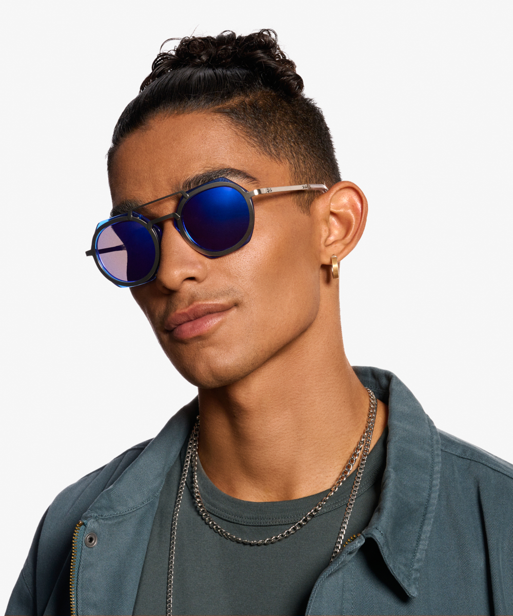 Multi Geometric Blue Silver Frame Prescription Sunglasses Eyebuydirect Canada