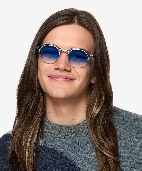 Tommie Browline Clear Blue Silver Frame Prescription Sunglasses