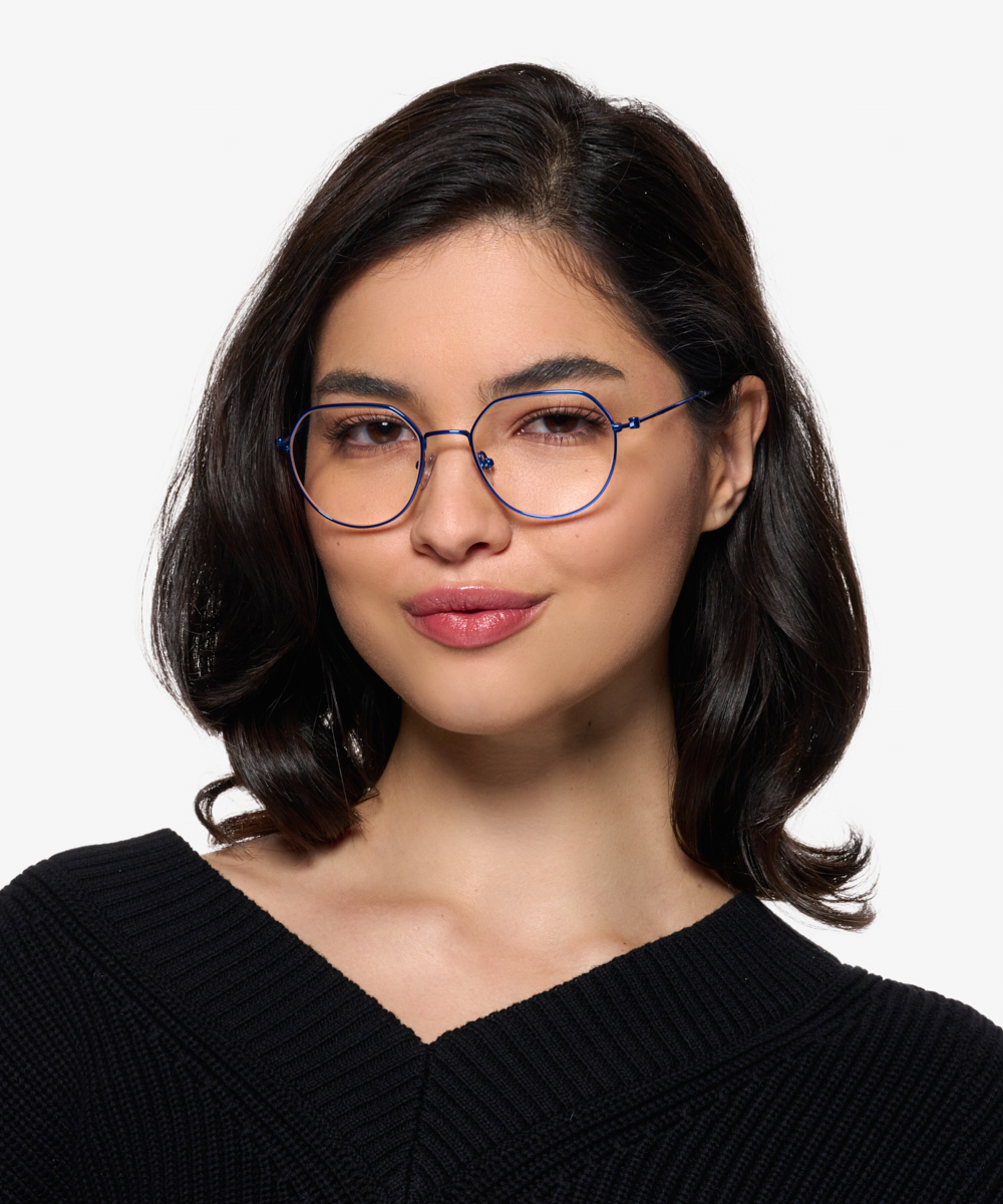 Zeus Round Shiny Blue Full Rim Eyeglasses | Eyebuydirect Canada