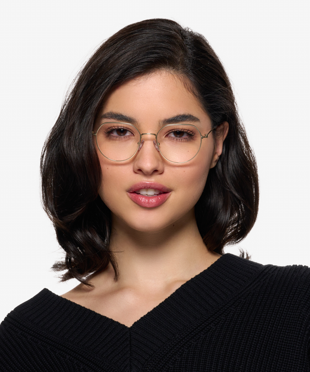 Zeus Round Shiny Gold Full Rim Eyeglasses | Eyebuydirect